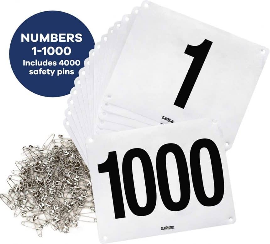 RACE BIB RUNNING NUMBERS WITH SAFETY PINS - Clinch Star